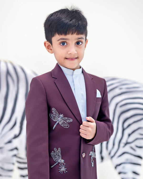 BURGUNDY DRAGONFLY BLAZER SET – Samta And Shruti Studio